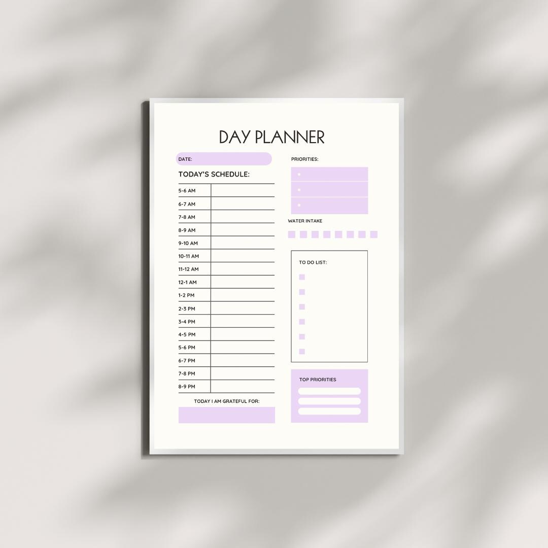 Pastel Lilac Daily Planner | Minimal Printable Schedule Printable (PDF ...