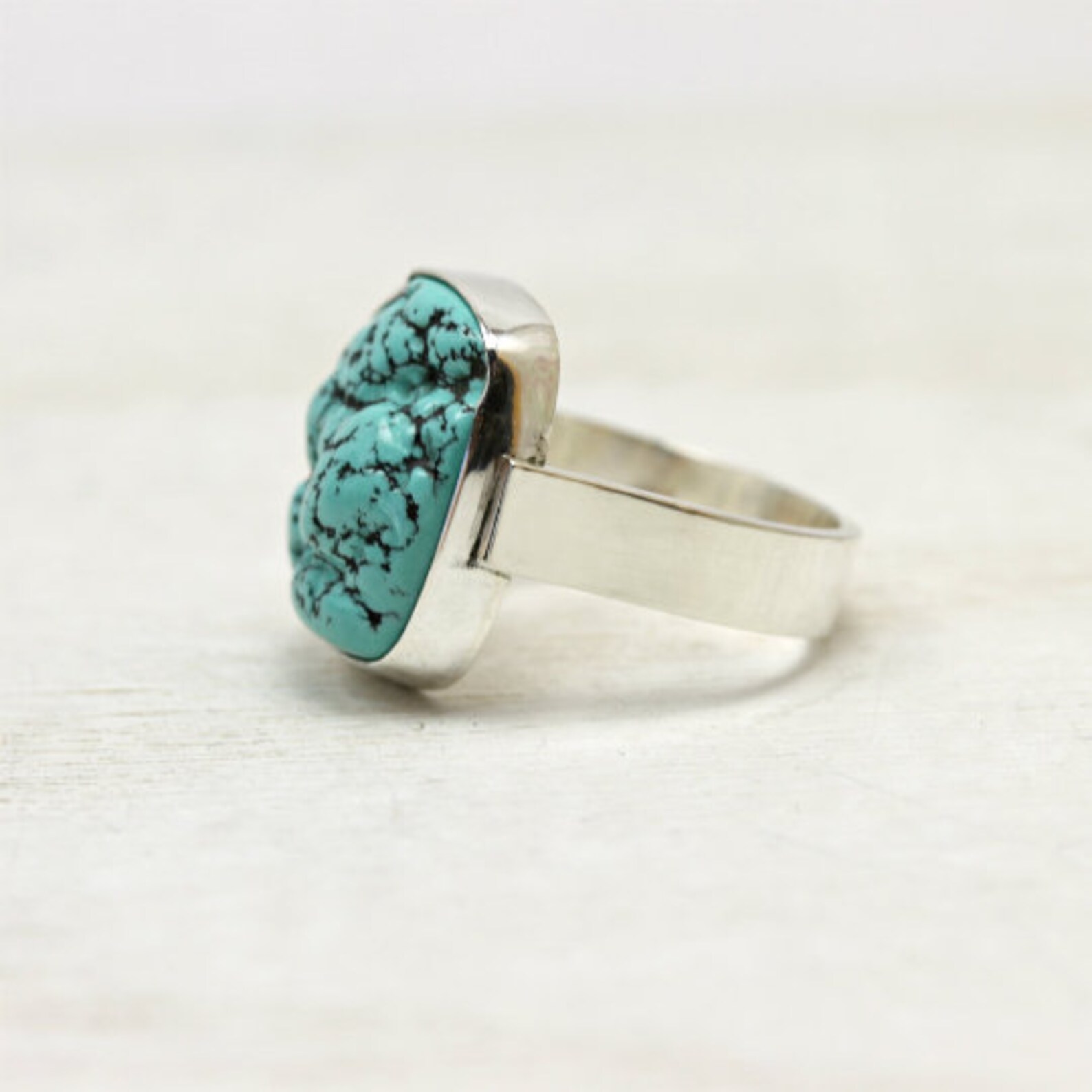 Custom Chunky Turquoise Ring Modern Raw Turquoise Ring in Custom ...