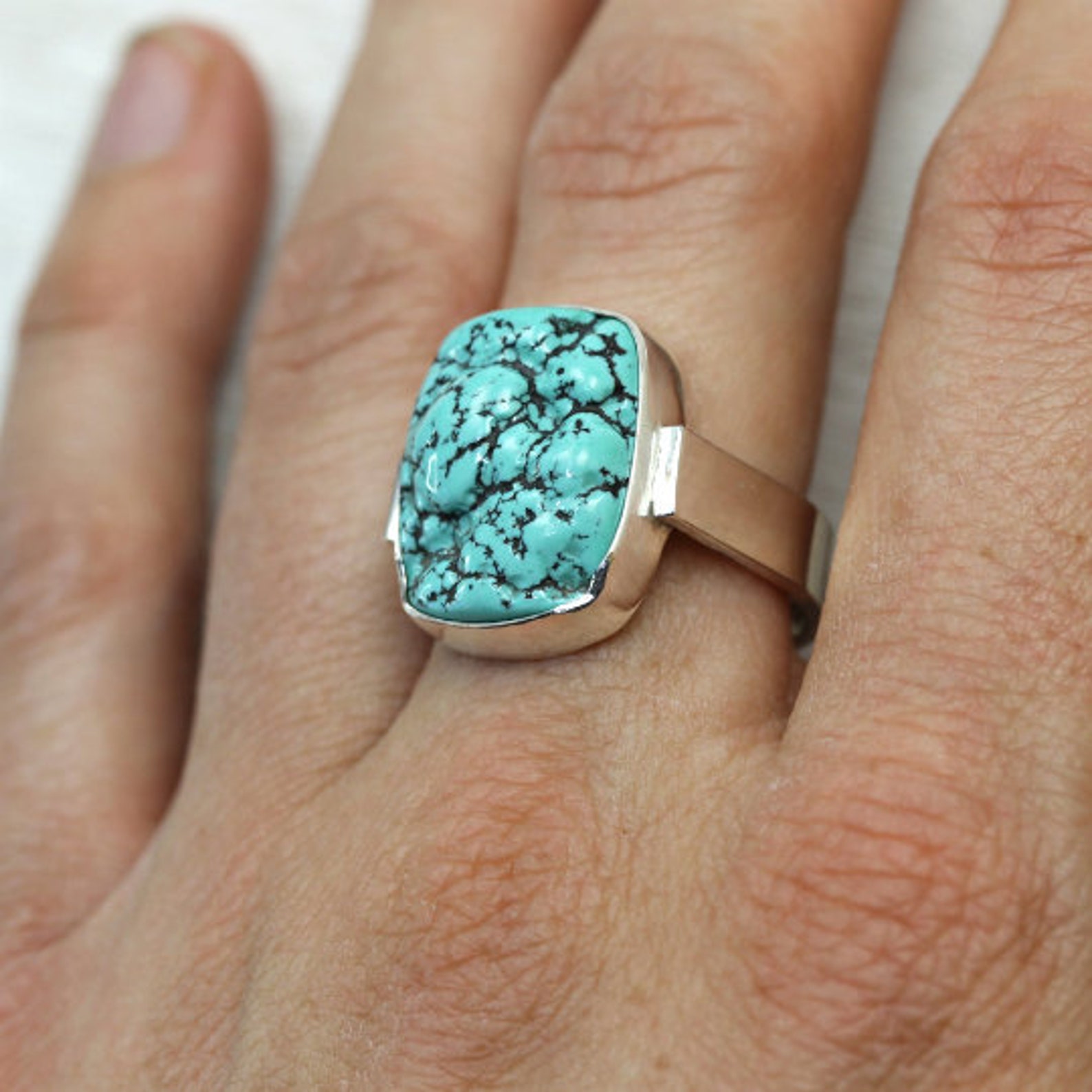 Custom Chunky Turquoise Ring Modern Raw Turquoise Ring in Custom ...