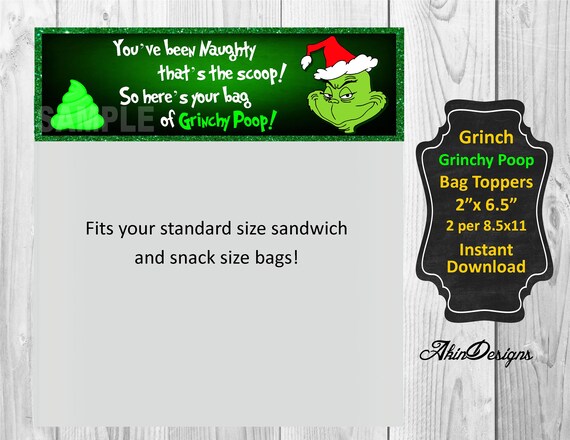 Grinch Bag Topper Grinchy Poop 2 per 8.5x11 sheet Instand | Etsy
