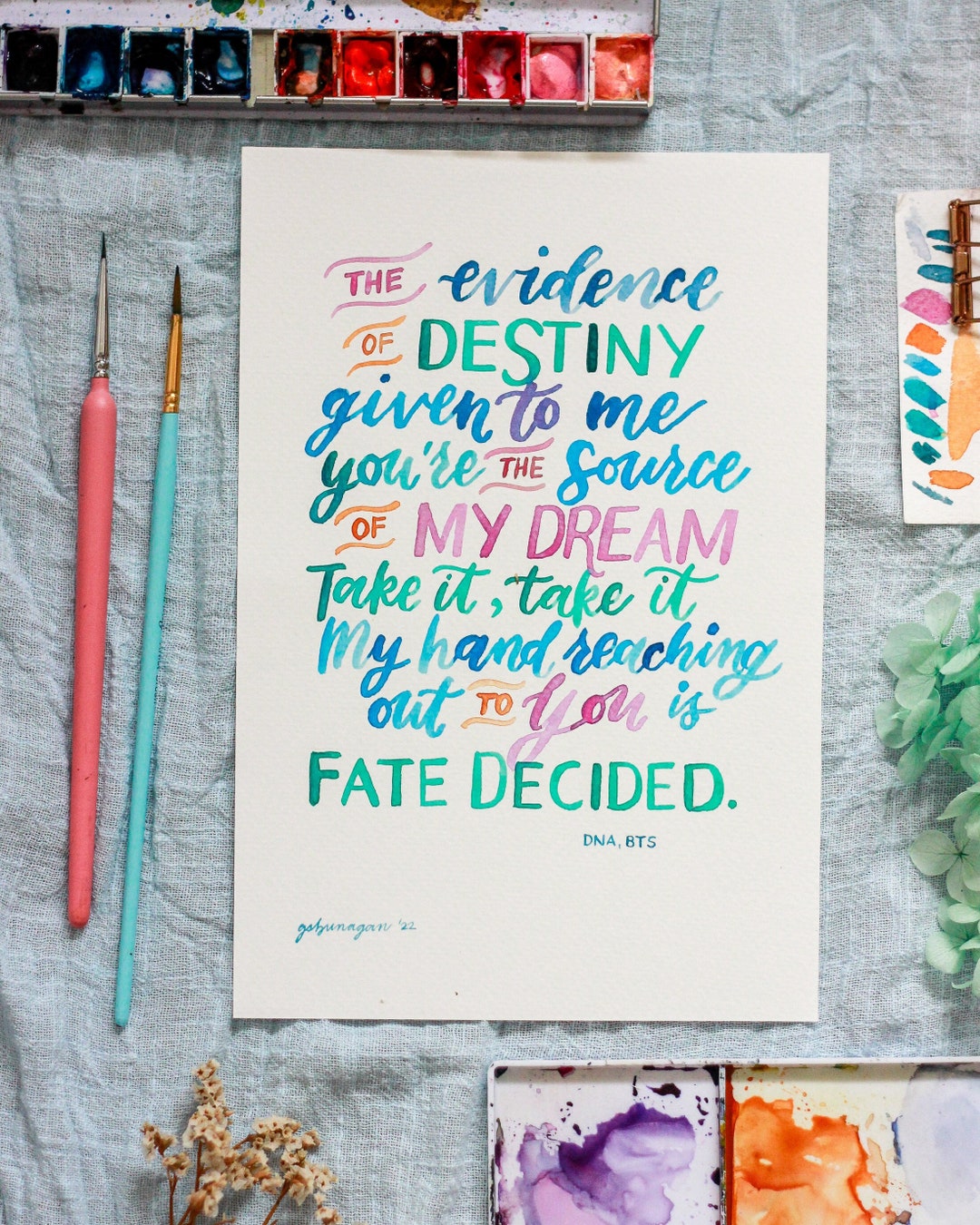 DNA BTS Calligraphy Lyric Art Print - Etsy