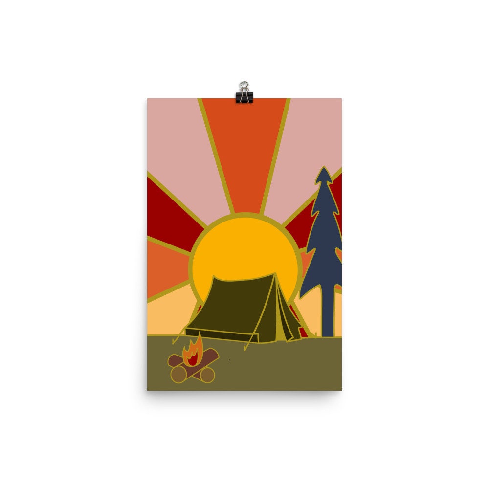 Retro Camping Poster // 70s Hiking Poster Wall Art // Retro Sun ...