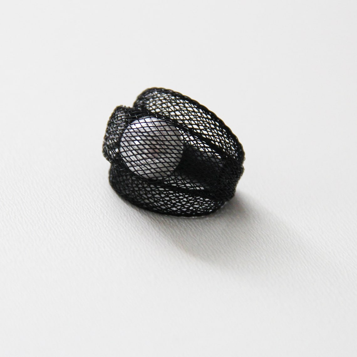 Ring Pearl Mesh Ring Contemporary Jewelry Black Ring | Etsy