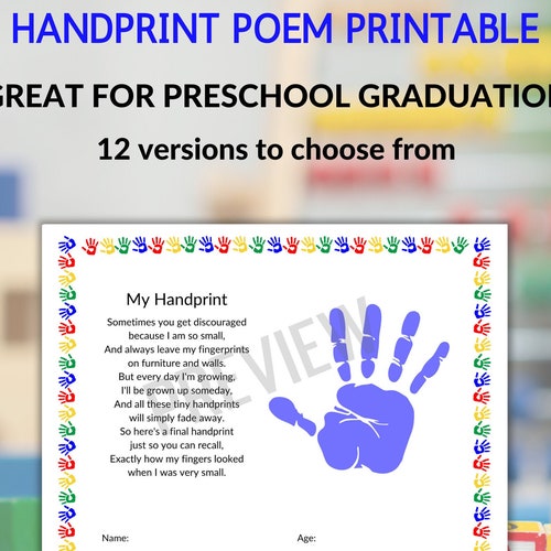 Handprint Poem Printable Preschool Graduation - Etsy
