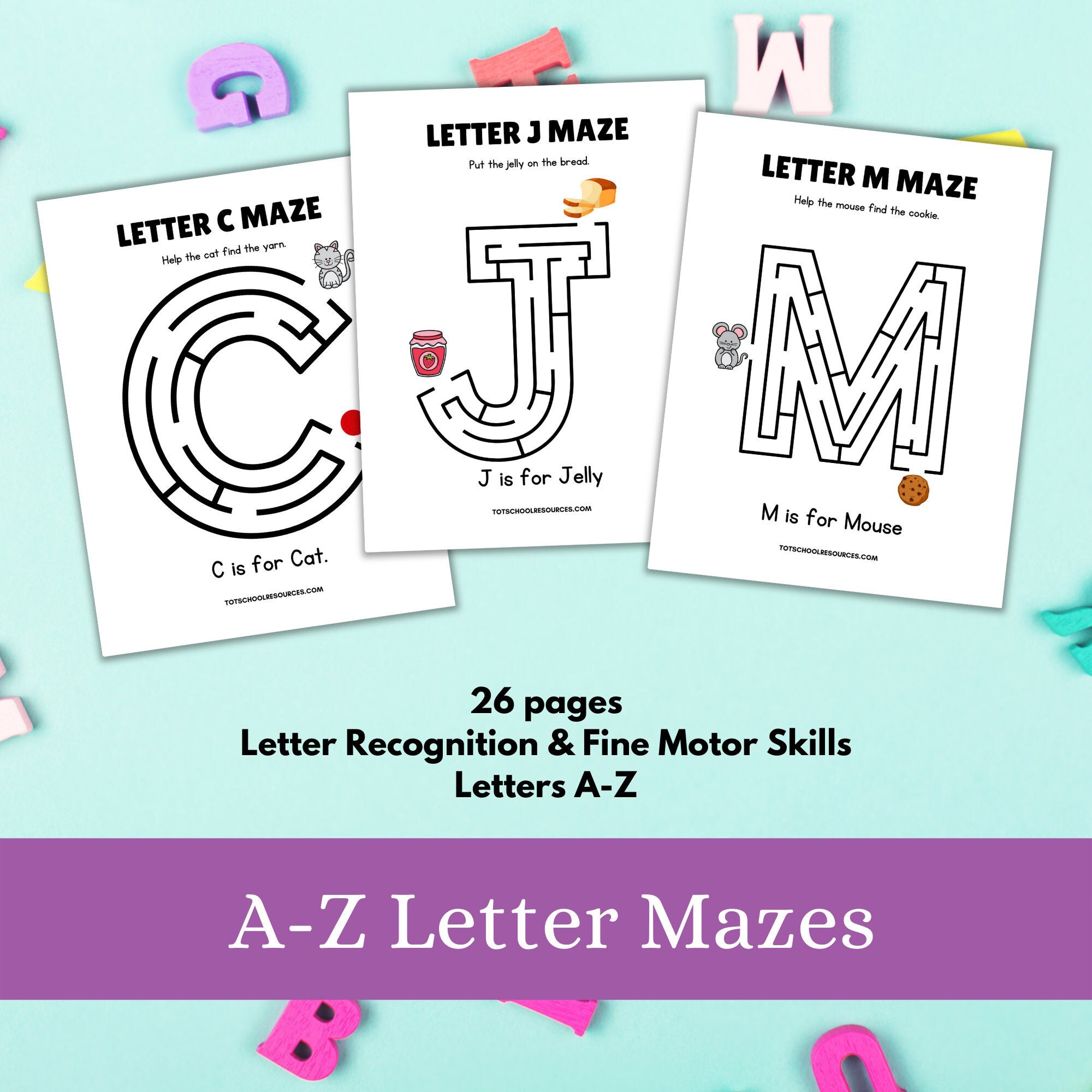 Letter Mazes A-Z Preschool Printable Activity - Etsy