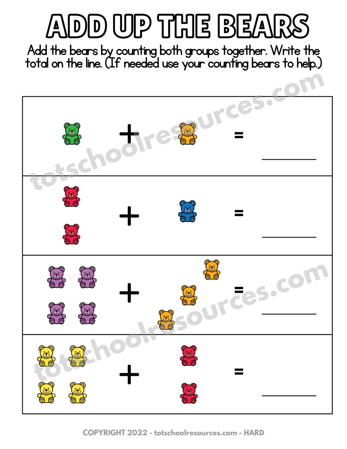 Counting Bears Preschool Worksheets - Etsy