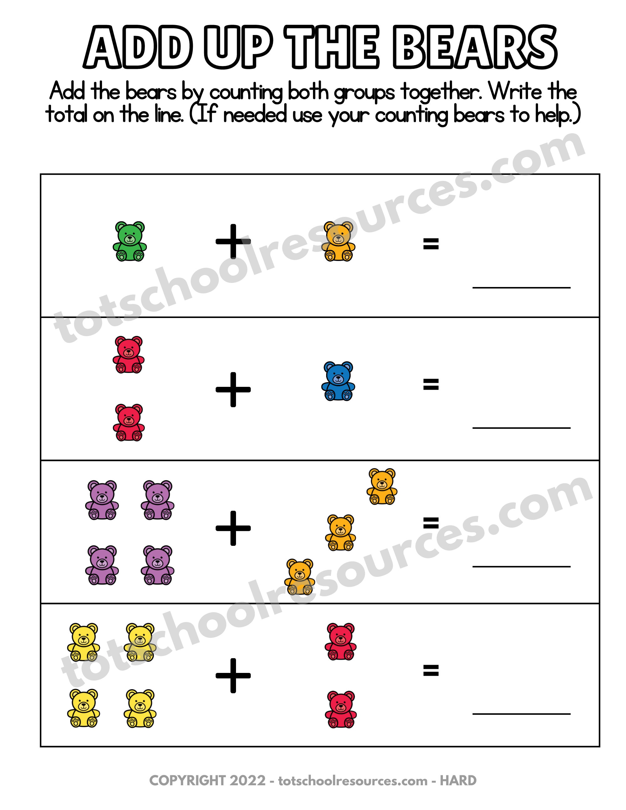 Counting Bears Preschool Worksheets - Etsy