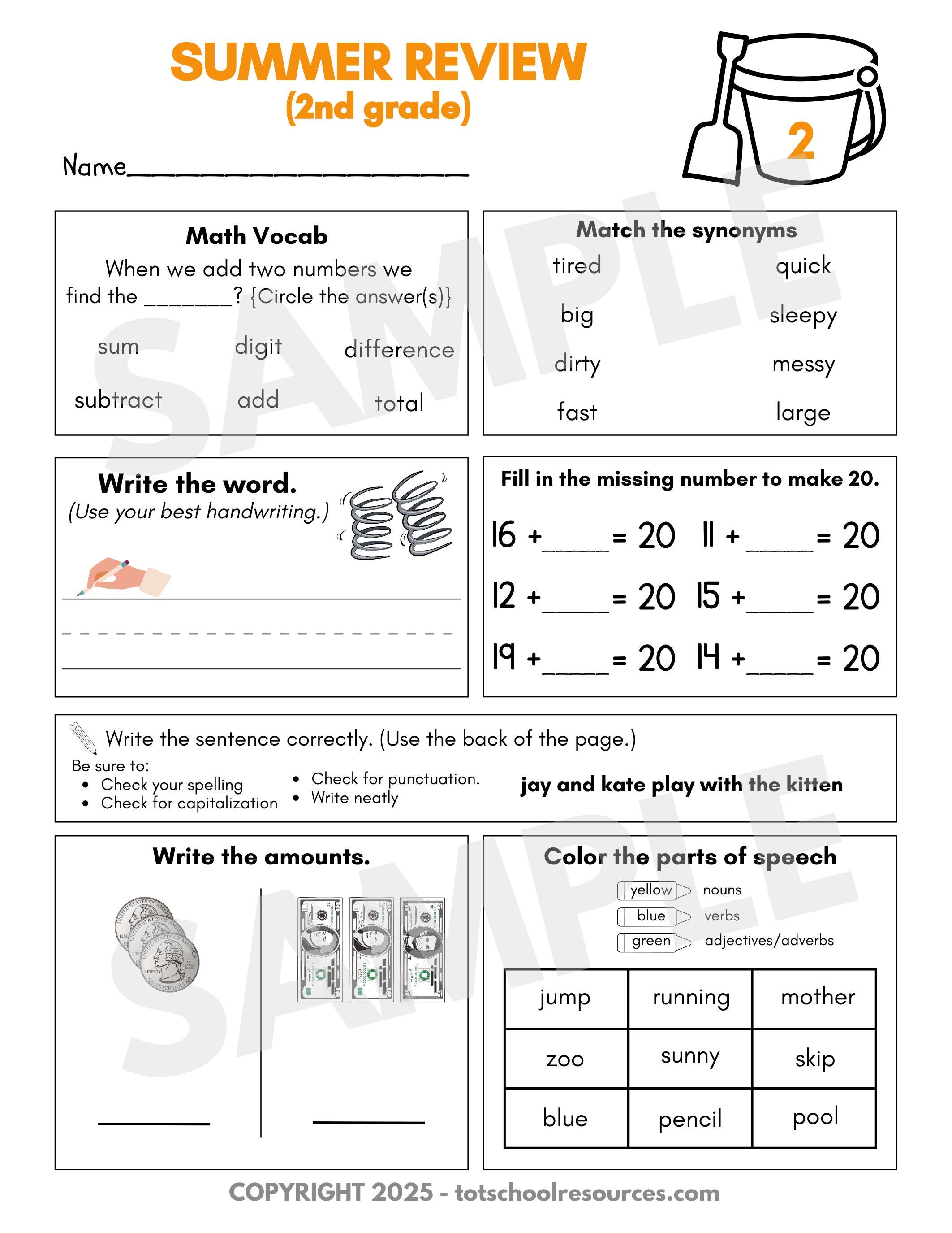 2nd to 3rd Grade Summer Review Worksheets: Math & Phonics (PDF ...