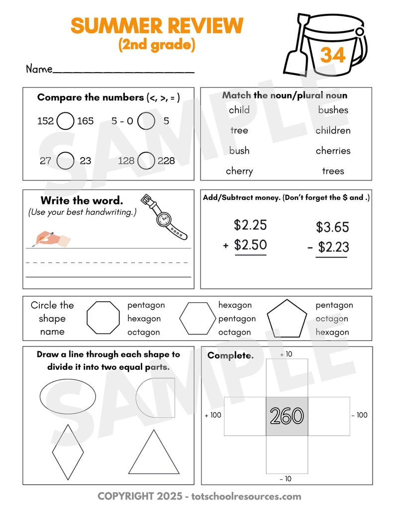 2nd to 3rd Grade Summer Review Worksheets: Math & Phonics (PDF ...