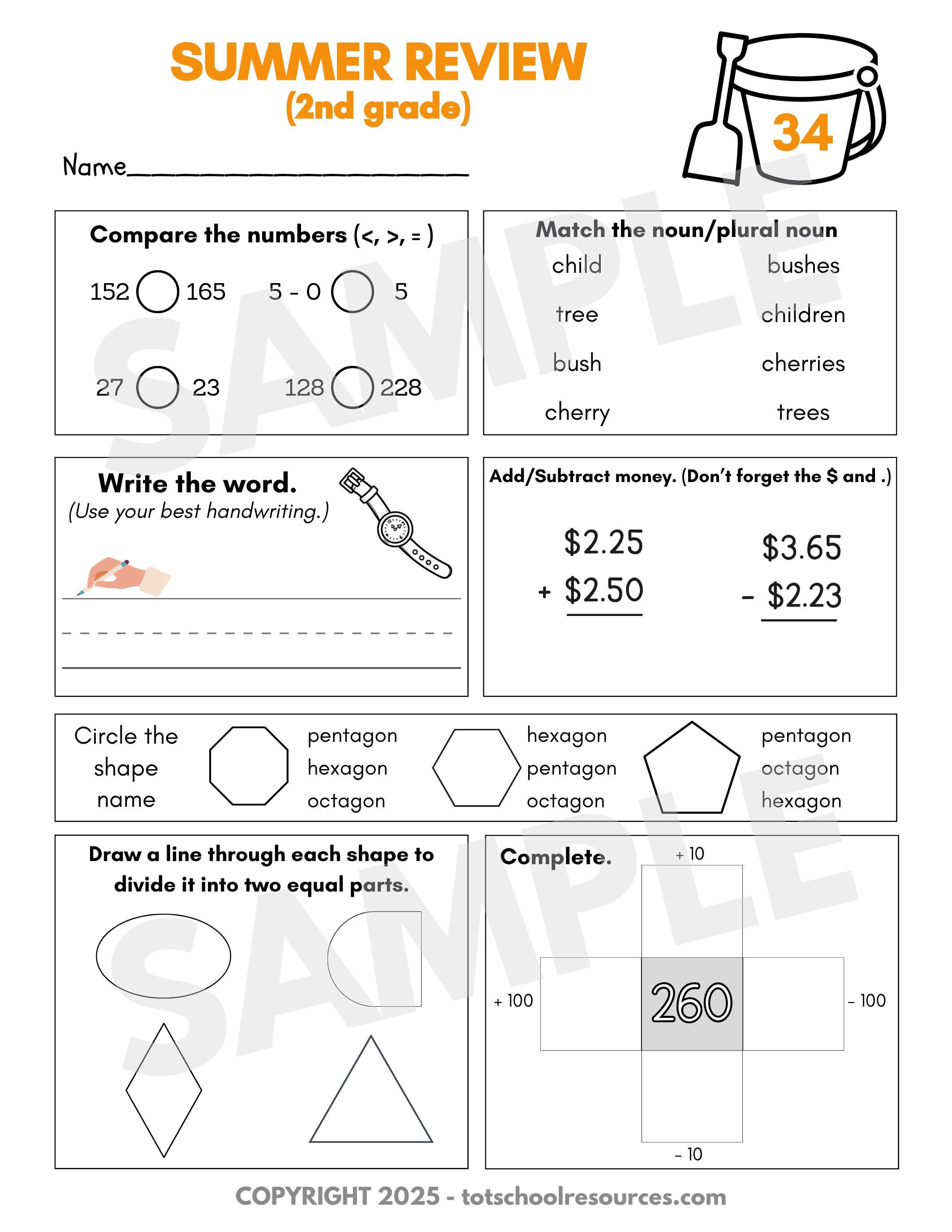 2nd to 3rd Grade Summer Review Worksheets: Math & Phonics (PDF ...