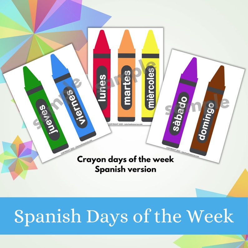 Spanish Days of the Week Printable: Crayon Learning Signs (PDF) - Etsy