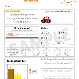 Summer Review 1st Grade Going to 2nd Grade, Math, Phonics, Literacy ...