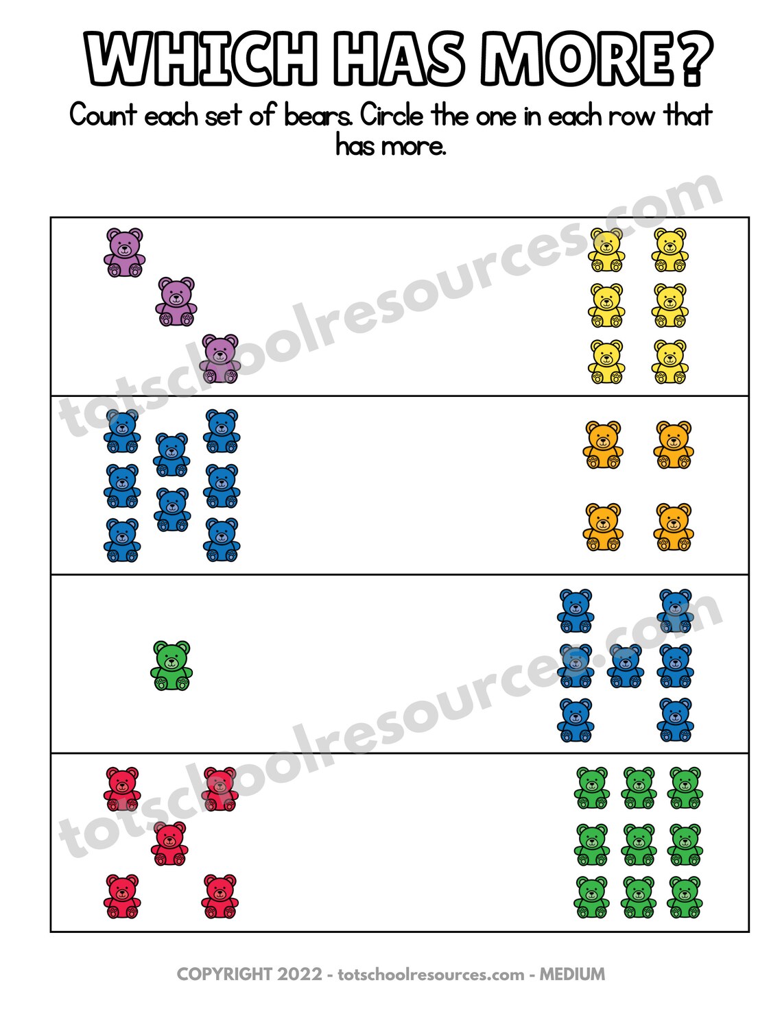 Counting Bears Preschool Worksheets - Etsy