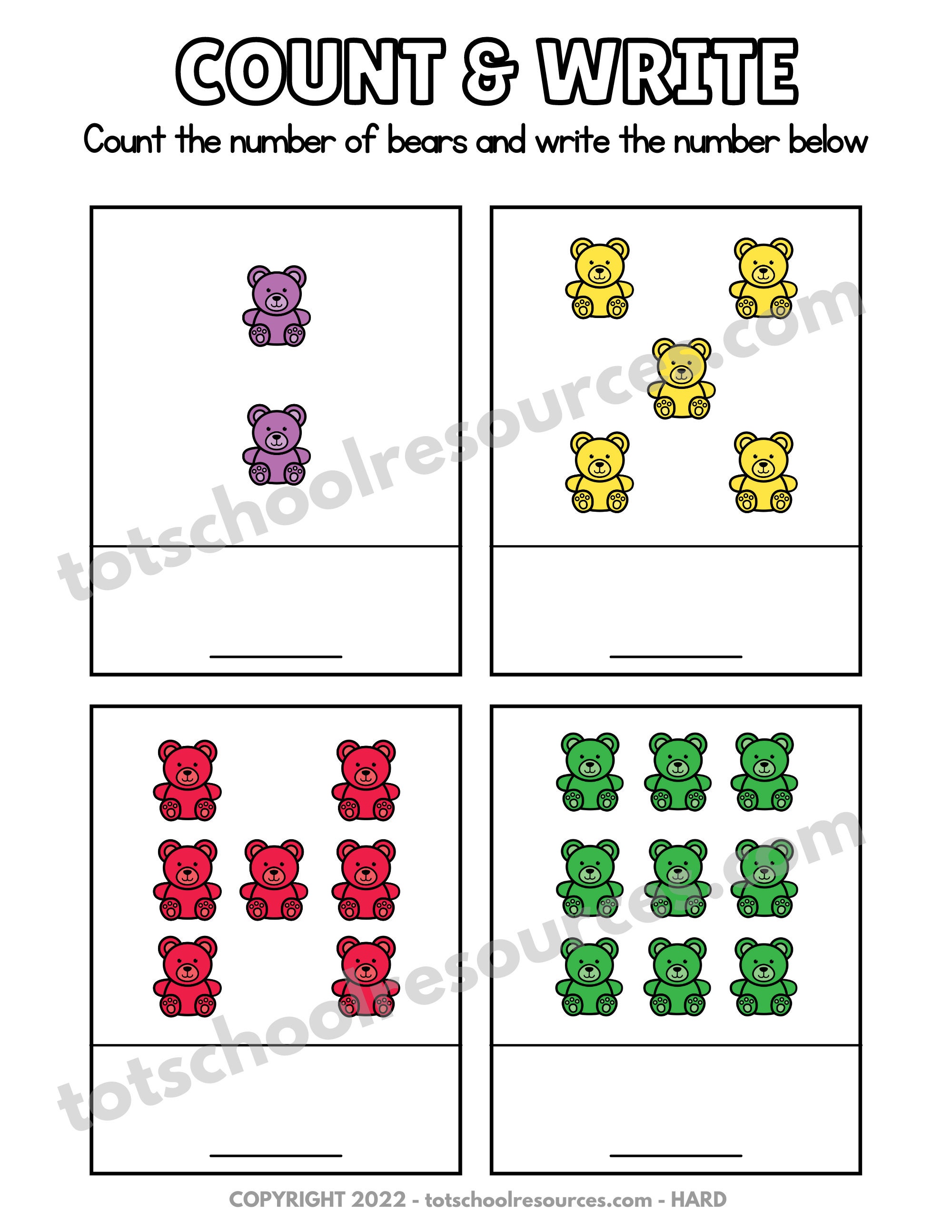 Counting Bears Preschool Worksheets - Etsy