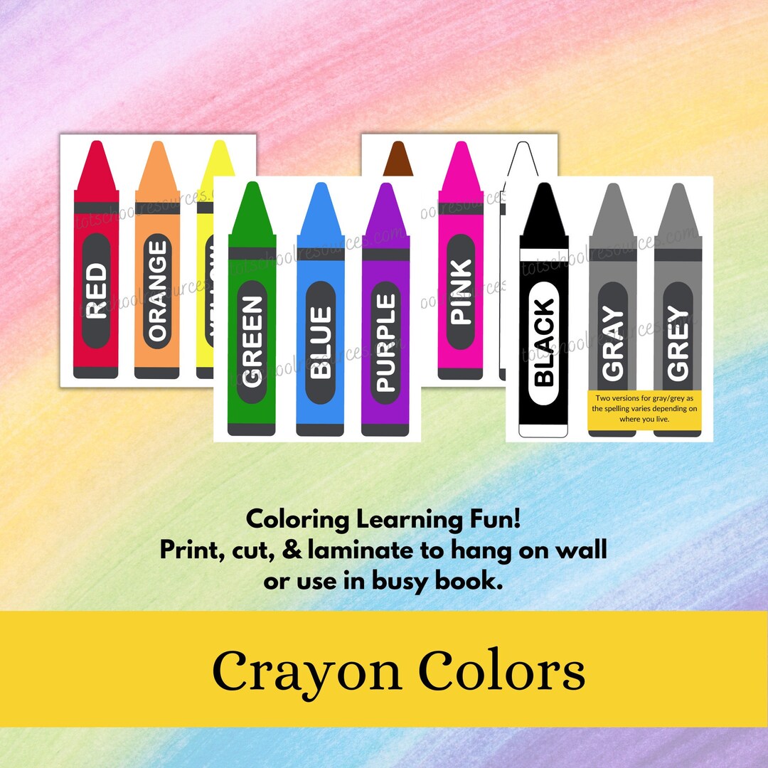 Crayon Color Learning Printable - Learn Colors - Preschool Learning - Etsy