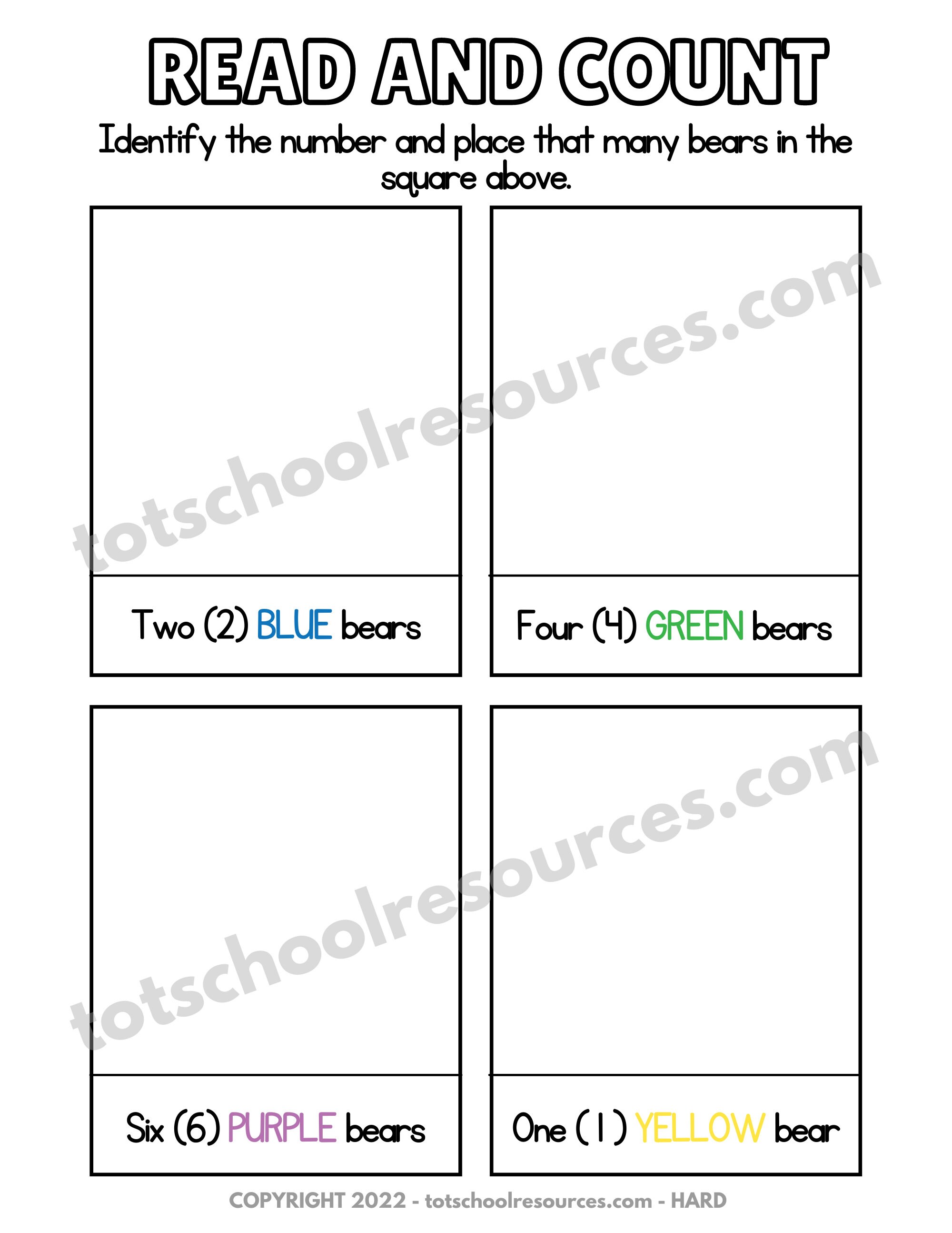 Counting Bears Preschool Worksheets - Etsy