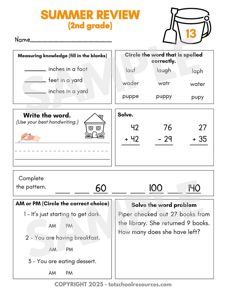 2nd to 3rd Grade Summer Review Worksheets: Math & Phonics (PDF ...