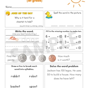 Summer Review 1st Grade Going to 2nd Grade, Math, Phonics, Literacy ...