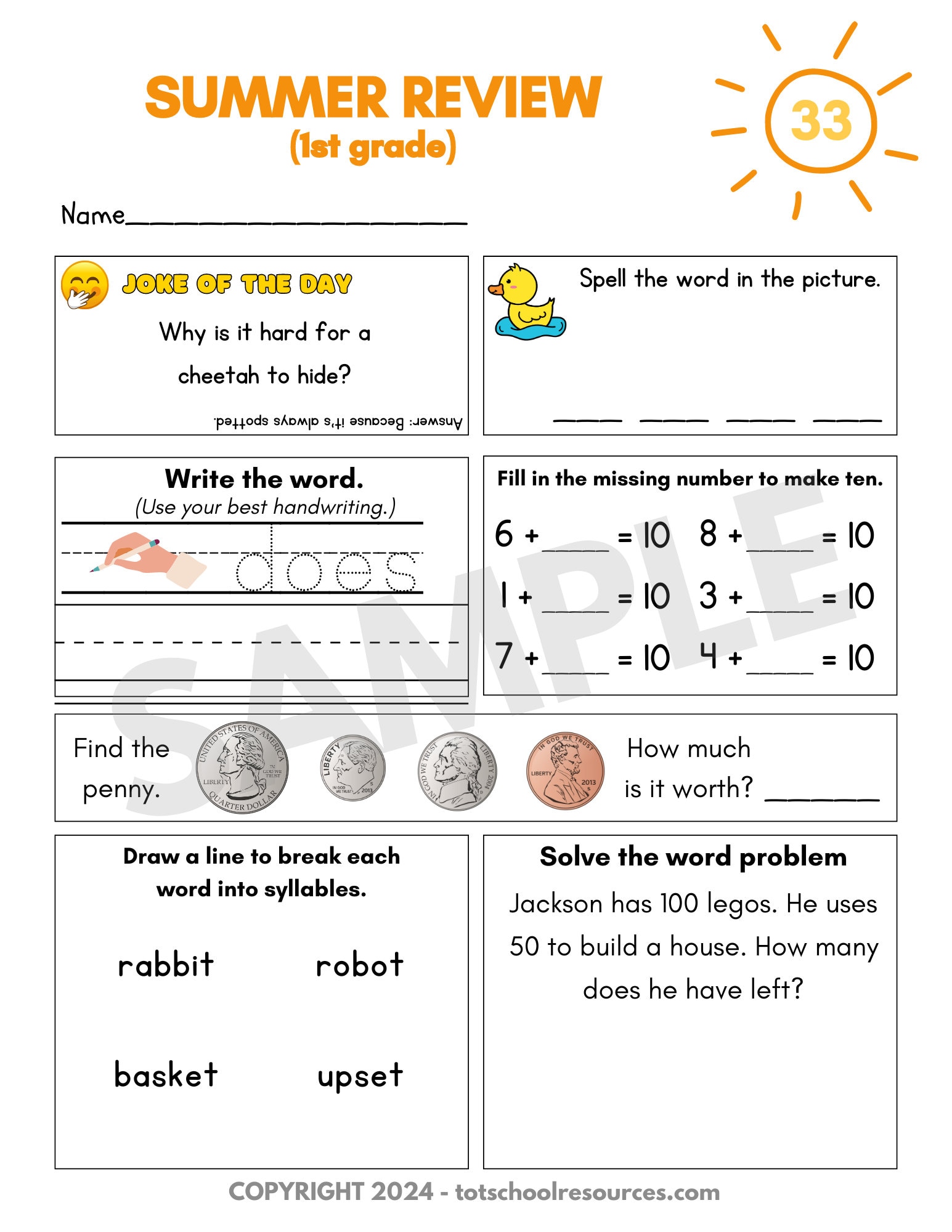 Summer Review 1st Grade Going to 2nd Grade, Math, Phonics, Literacy ...