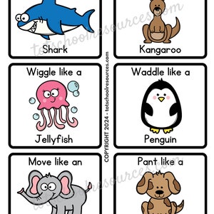 Animal Movement Action Cards, Brain Breaks, Preschool, Kindergarten ...