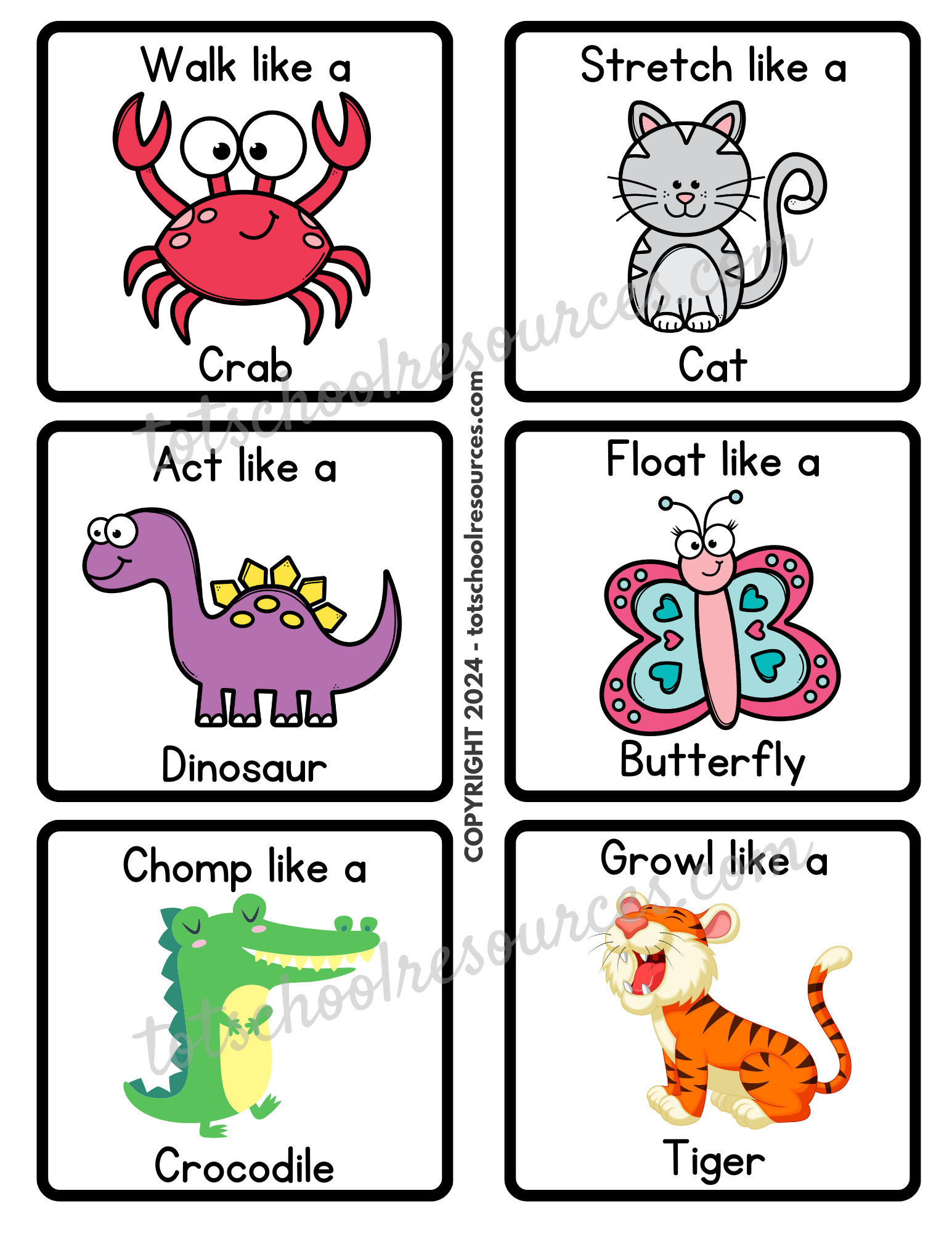 Animal Movement Action Cards, Brain Breaks, Preschool, Kindergarten ...