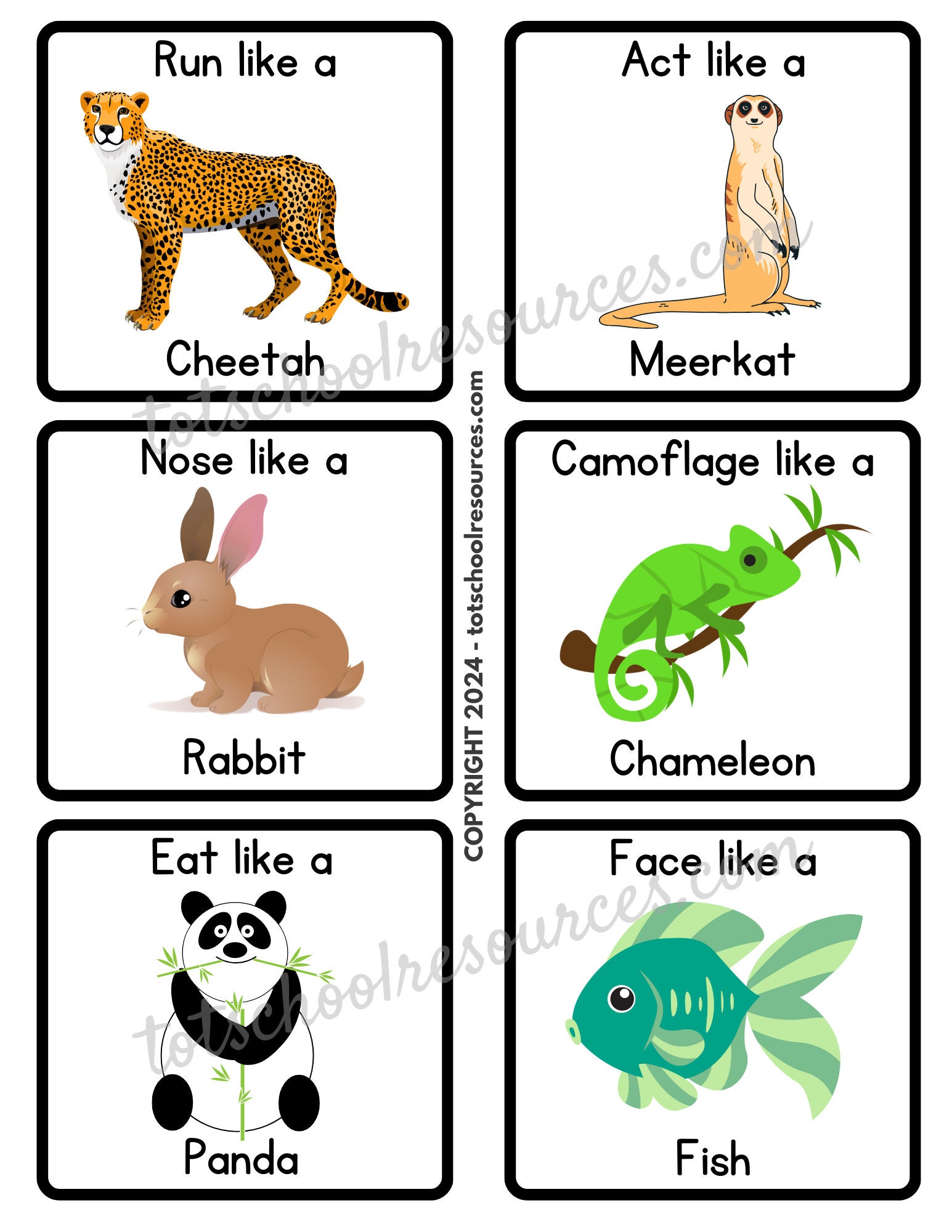 Animal Movement Action Cards, Brain Breaks, Preschool, Kindergarten ...