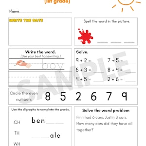 Summer Review 1st Grade Going to 2nd Grade, Math, Phonics, Literacy ...