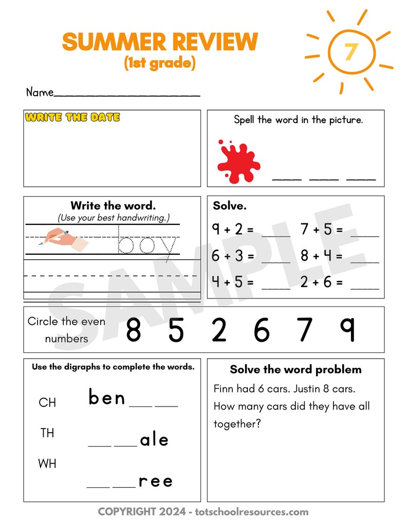 Summer Review 1st Grade Going to 2nd Grade, Math, Phonics, Literacy ...