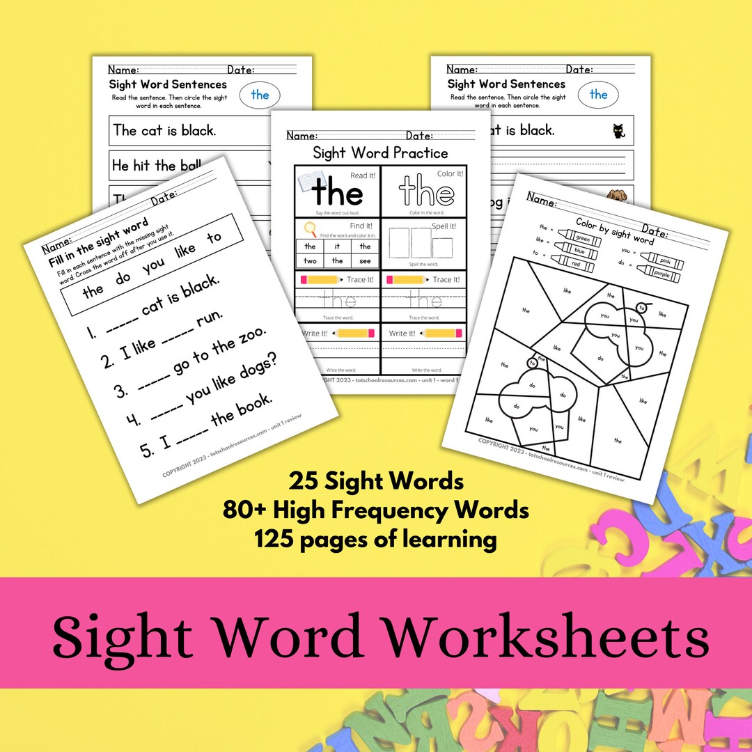 Sight Word Worksheets - Non Decodable Words - Etsy
