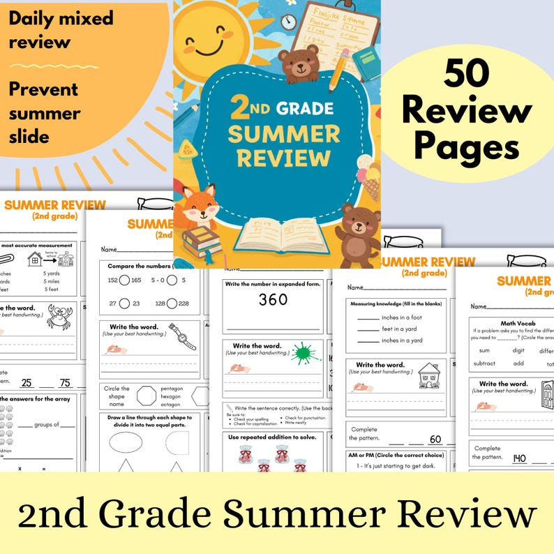 2nd to 3rd Grade Summer Review Worksheets: Math & Phonics (PDF ...