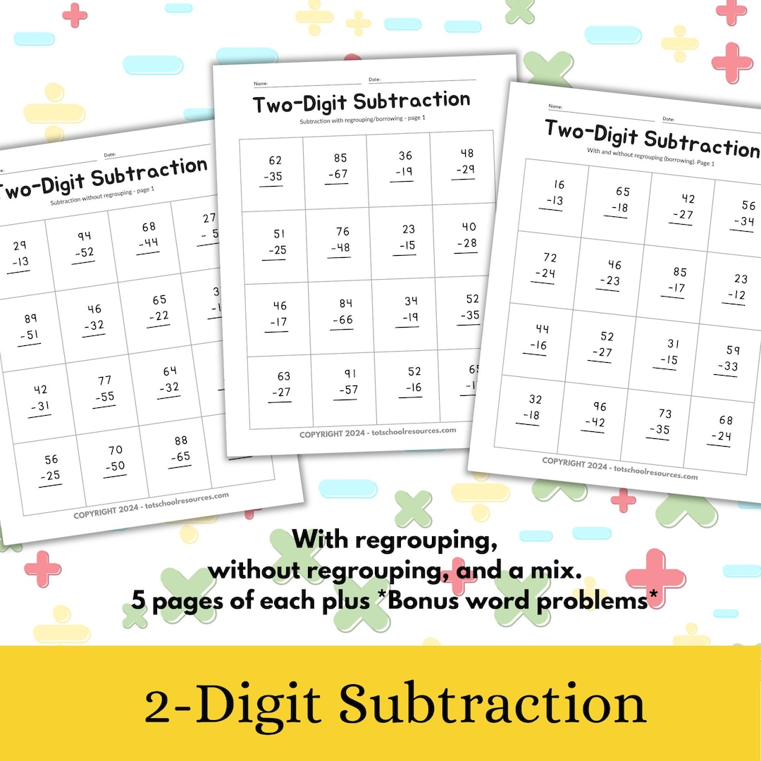 2 Digit Subtraction Worksheets - With Regrouping/borrowing, Without ...