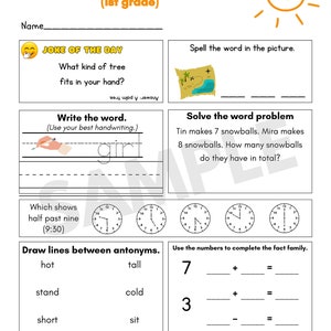 Summer Review 1st Grade Going to 2nd Grade, Math, Phonics, Literacy ...