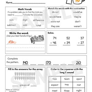 2nd to 3rd Grade Summer Review Worksheets: Math & Phonics (PDF ...