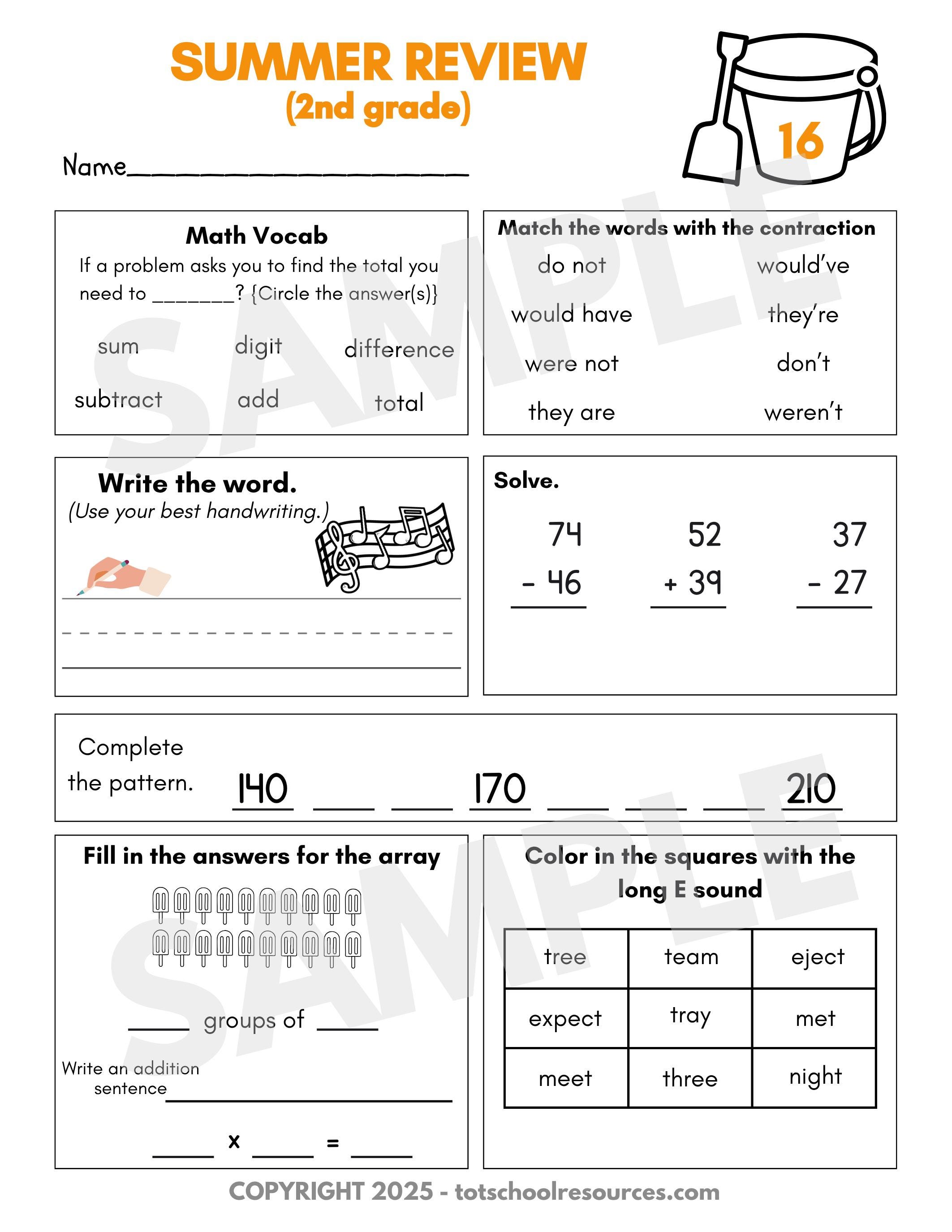 2nd to 3rd Grade Summer Review Worksheets: Math & Phonics (PDF ...