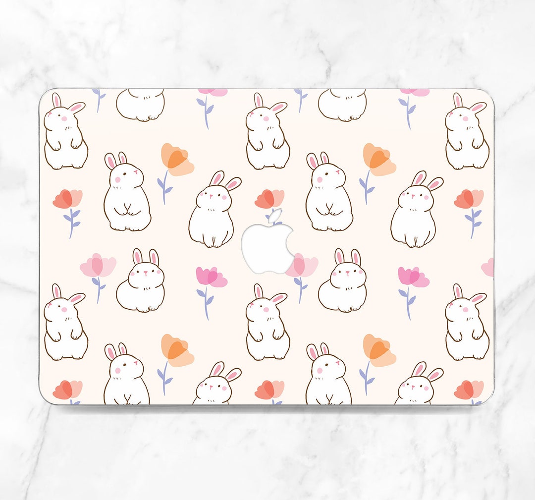 MacBook White Rabbit Art Cute Bunny Case Kawaii Animal Case Pink Case ...