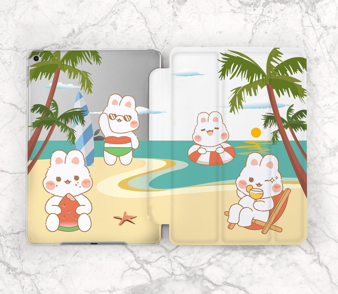 Cartoon White Bunny Cute Animal Case iPad Smart Cover iPad Case Rabbit ...