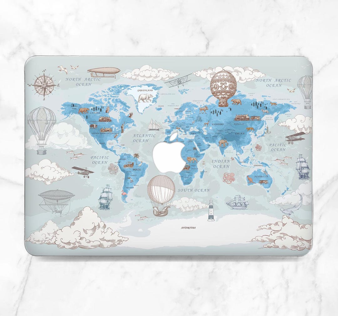 World Map Print MacBook Case Hard MacBook Case Travel Inspirational Art ...
