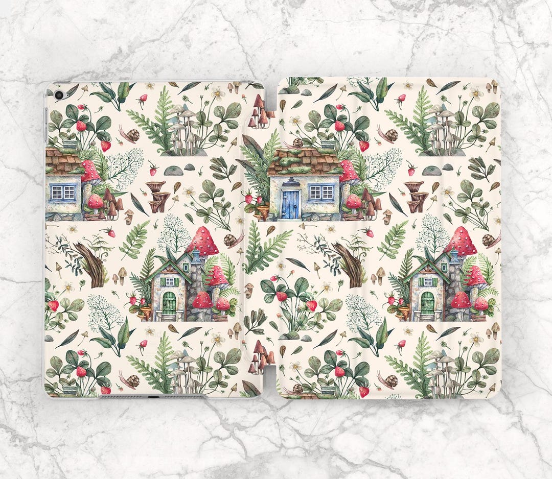 Cute Watercolor Houses Cottage Core Print Mushrooms Art Case iPad Smart ...