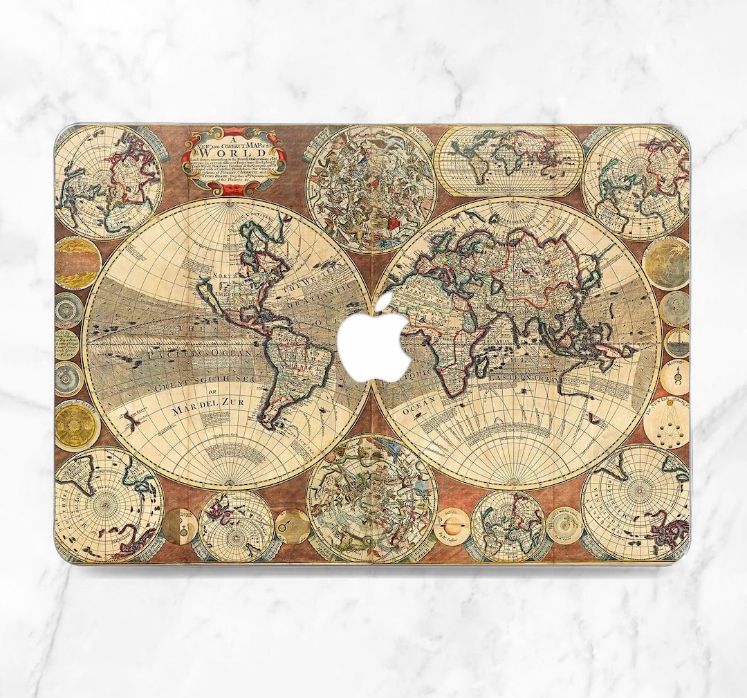 MacBook Case Map Vintage World Map Print MacBook Case Beige MacBook ...