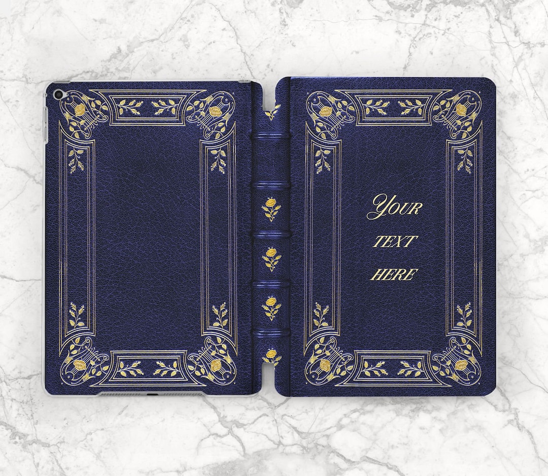 IPad Case That Looks Like a Book Dark Blue Case Custom Text Name iPad ...