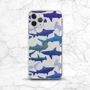 Blue Sharks Case iPhone Case Fish Simple Minimalist Transparent Case ...