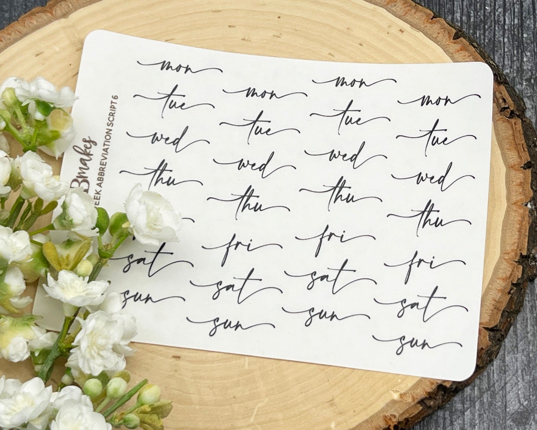 Days of the Week Abbreviation Script Stickers/day Script Stickers ...