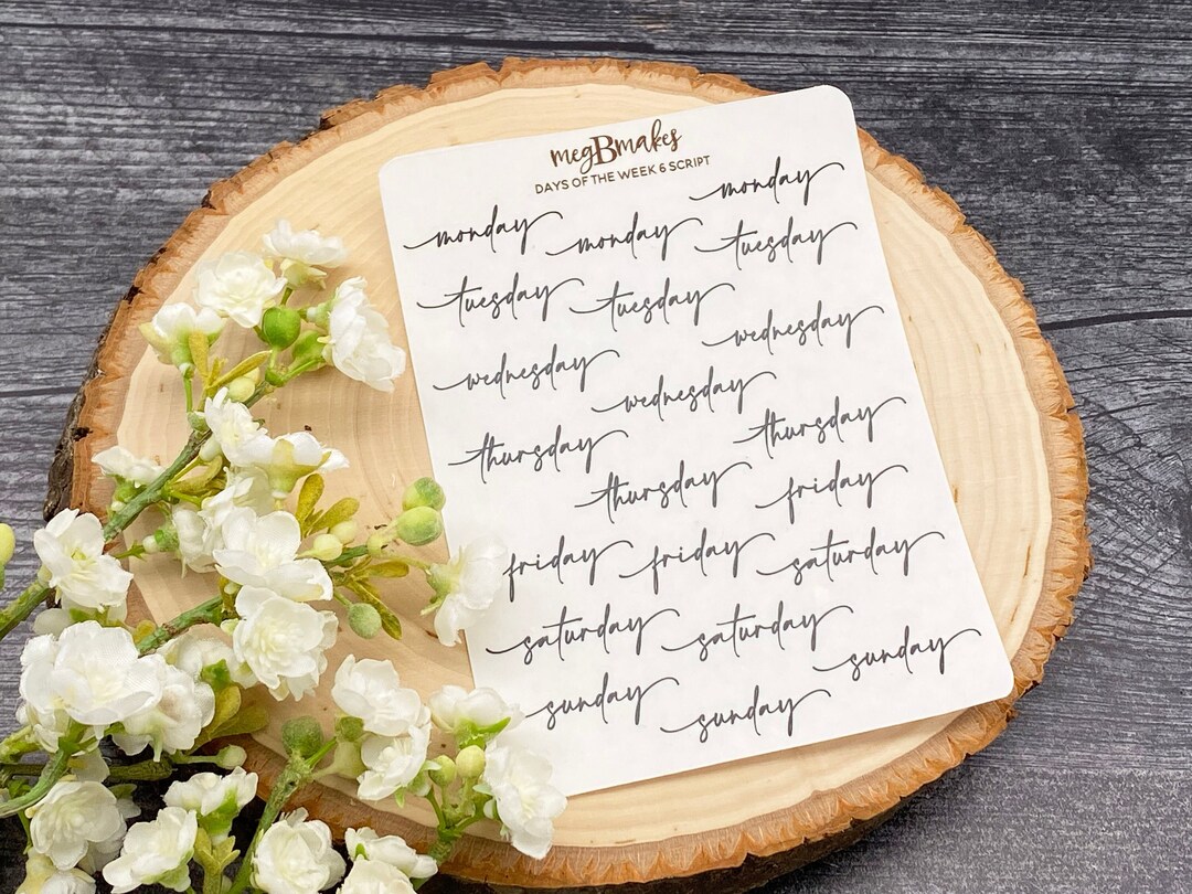 Days of the Week Script 6 Planner Stickers, Days of the Week Stickers ...