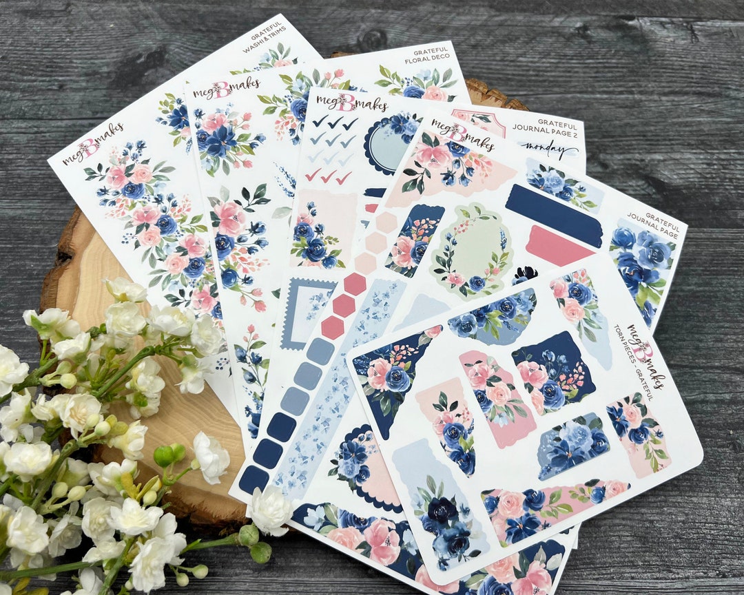 Grateful Journal Page Kit, Transparent Journal Stickers, Journal Page ...