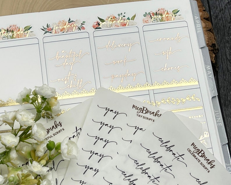 Planner Script 6 Stickers/foiled Script Stickers/foiled - Etsy