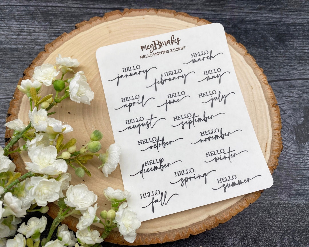 Hello Month 2 Script Stickers, Month Scripts, Planner Script Stickers, Foiled Scripts, Foiled ...