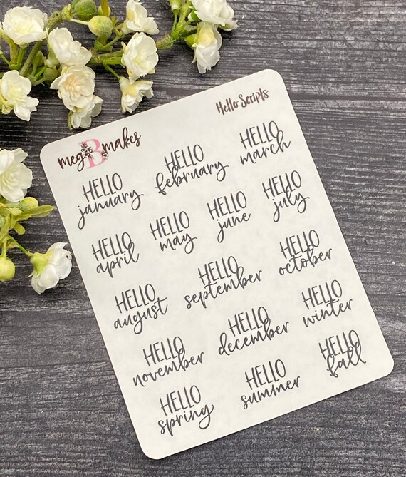 Hello Month Script Stickers Month Scripts Planner Script | Etsy