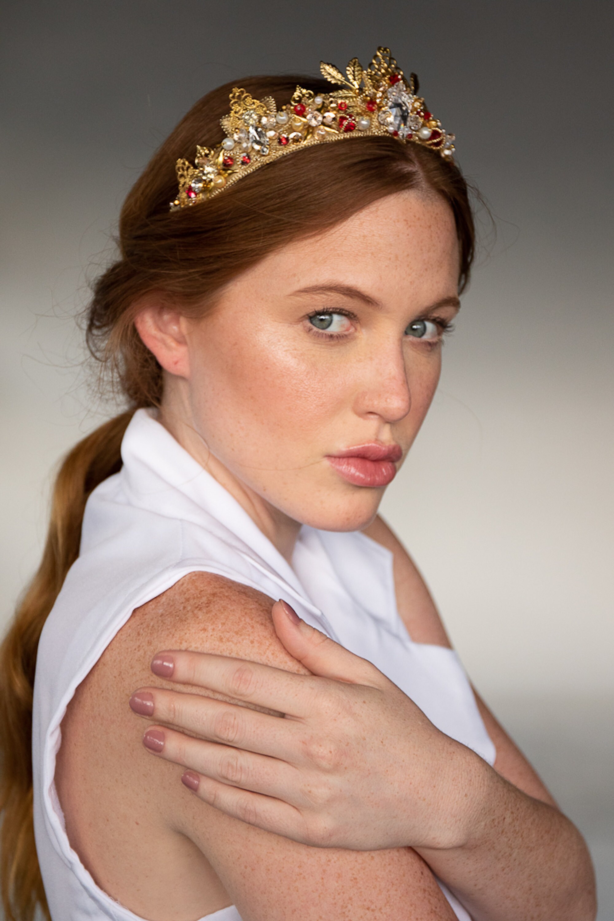 Wedding Crown, Luxury Headpiece, Wedding, Gold Headpiece, Red ...