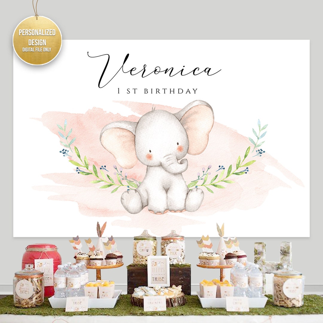 Elephant Themed Birthday Baby Shower Backdrop Template With Editable ...