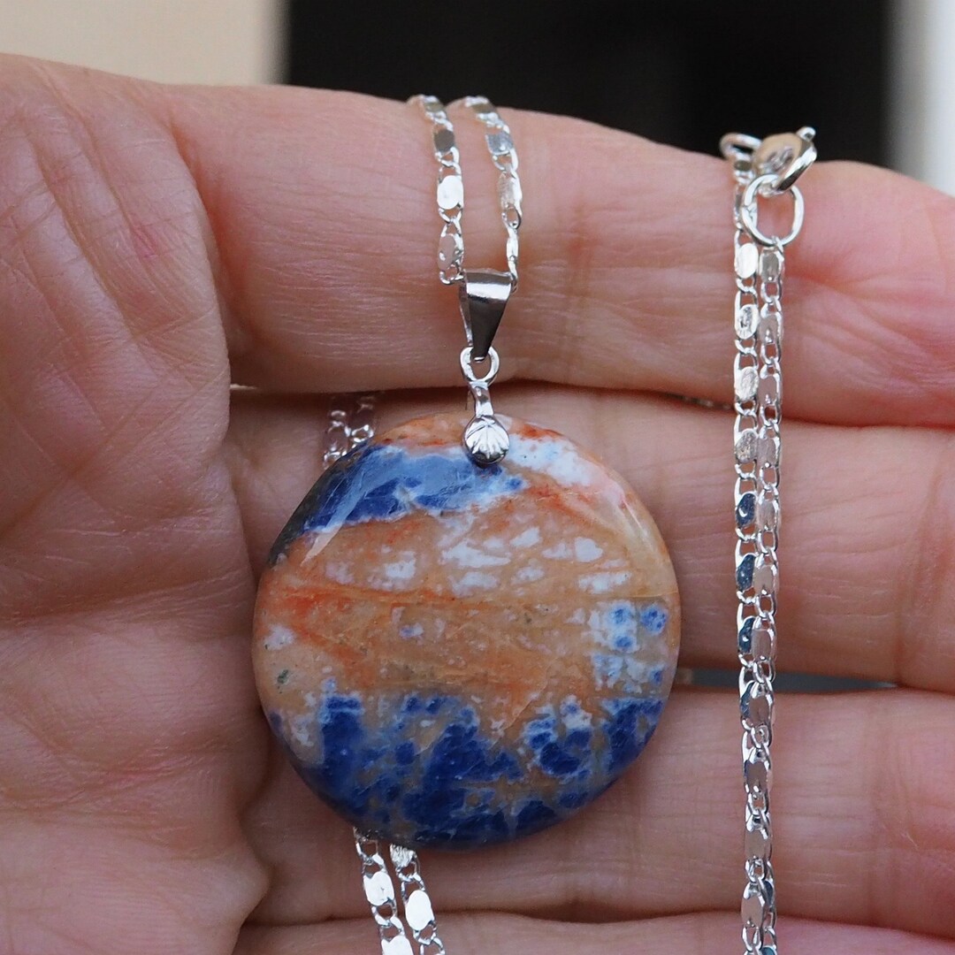 Nice Pendant / Round Necklace in Sodalite of 29mm With Silver Ram925 ...